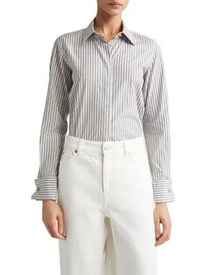 Max Mara Risors Stripe Stretch Poplin Button-up Shirt - Hazelnut Brown