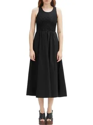 Bardot Bryony Lace & Poplin Midi Dress - Black