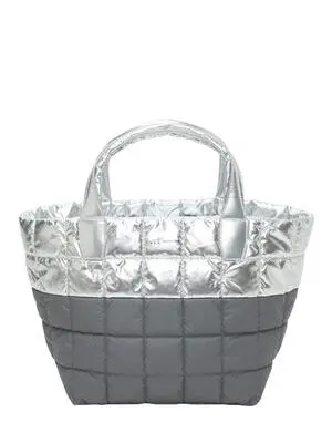 VEECOLLECTIVE Medium Porter Quilted Recycled Nylon Tote - Silver Grey Mul