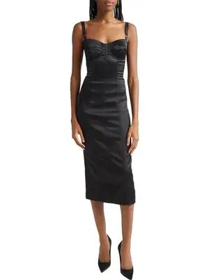Dolce & Gabbana Satin Midi Dress With Bustier Detail - N0000 Nero