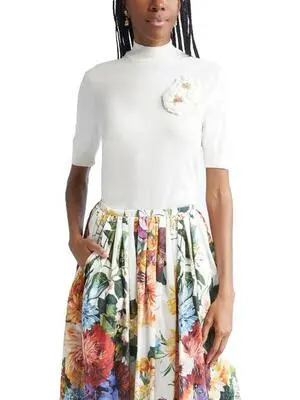 Dolce & Gabbana Floral Brooch Silk Sweater - W0001 Bianco Naturale