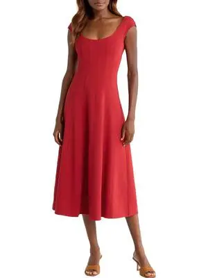 Staud Cap Sleeve Midi Dress - Rouge