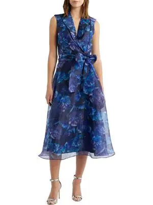 Julia Jordan Floral Wrap-front Sleeveless Cocktail Dress - Blue Multi