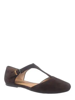 Gentle Souls Wyatt T-Strap Flat Chocolate Suede