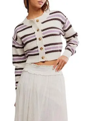 Free People Lila Stripe Cardigan Ivory Combo