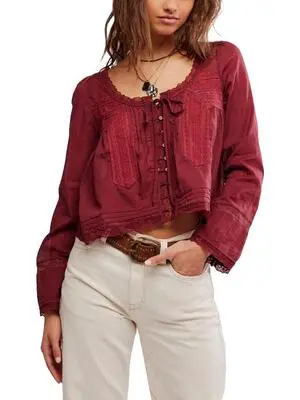 Free People Evermore Lace Inset Top - Syrah