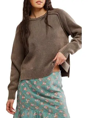 Free People Spring Street Cotton Crewneck Sweater - French Chocolate