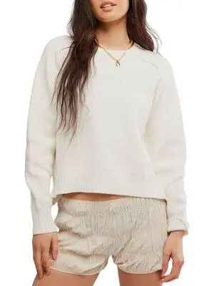 Free People Spring Street Cotton Crewneck Sweater - Optic White
