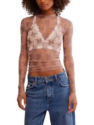 Free People Sheer Mesh Top - Fawn Combo
