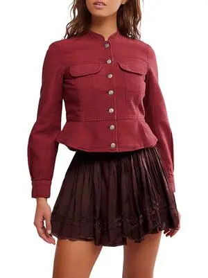Free People Jocelyn Utility Cotton Jacket Red Dahlia