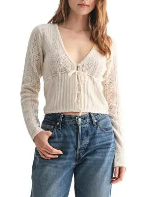 ALL IN FAVOR Crop Pointelle And Rib Sweater - Oatmeal
