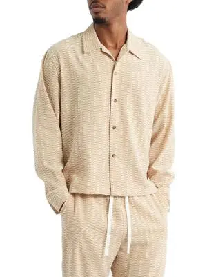 RIZORT Elijah Geo Pattern Chenille Button-up Shirt Tan