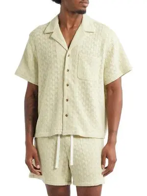 RIZORT Gregory Basket Weave Knit Camp Shirt Green