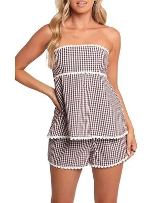 PETAL & PUP Gingham Strapless Top & Shorts Set - Chocolate Gingham