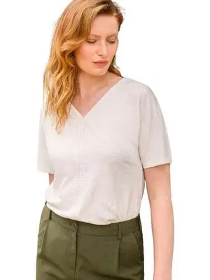 CELTIC & CO. Slub Jersey V-neck Top - Chalk