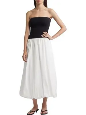 Mango Strapless Bubble Hem Dress Black
