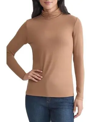 Jones New York Shirred Turtleneck Top Caramel