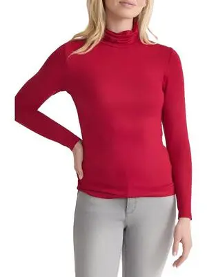 Jones New York Shirred Turtleneck Top Venetian Red