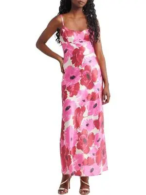 Lulus Floral Print Slipdress - Fuchsia Floral