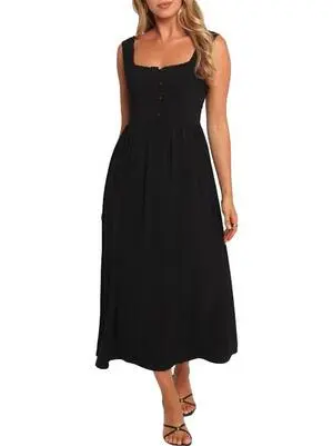 PETAL & PUP Melrose Sleeveless Midi Dress - Black