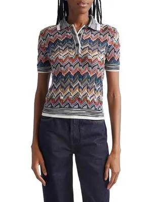Missoni Knit Metallic Lace Polo - Blue Multi
