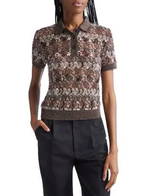 Missoni Knit Metallic Lace Polo - Light Brown Tones And Orange