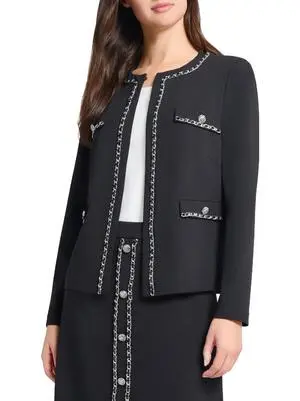 Ming Wang Chain Trim Deco Crepe Jacket - Black