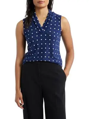 Anne Klein Polka Dot Triple Pleat Sleeveless Top - Distant Mountain/anne White