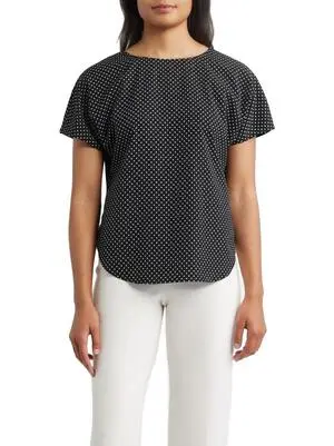 Anne Klein Polka Dot Jewel Neck Top - Anne Black/anne White