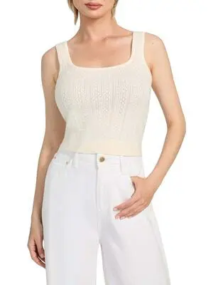 Guess Lyla Pointelle Crop Sweater Tank Cream White