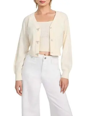 Guess Lyla Pointelle Crop Cardigan - Cream White
