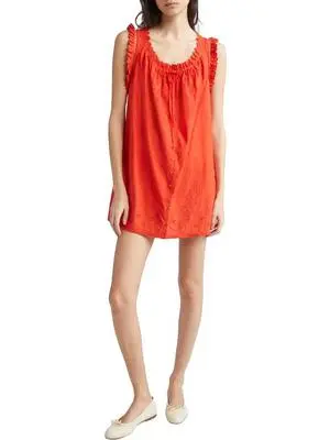DÔEN Nessie Eyelet Organic Cotton Mini Dress - Red Zinnia
