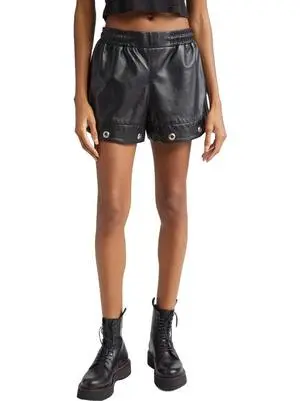 R13 Grommet Detail Leather Gym Shorts - Black