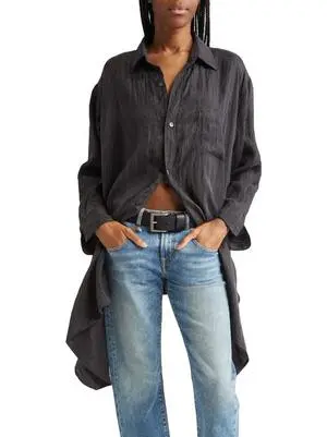 R13 Draped Front Button-up Shirt - Black