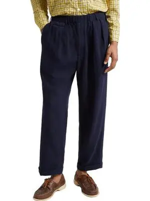 BEAMS Pleated Linen And Cotton Pants - 79 Navy