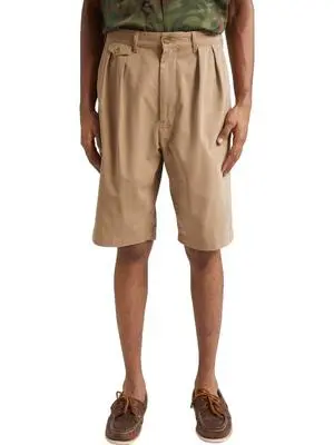 BEAMS Pleated Cotton Twill Bermuda Shorts - 24 Khaki