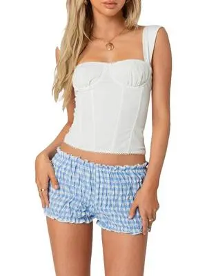 EDIKTED Mesh Corset Tank Top - White