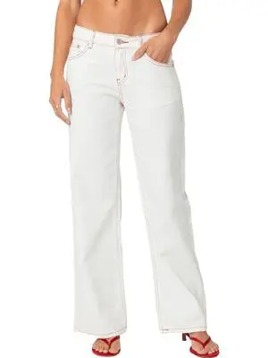 EDIKTED Strawberry Embroidered Straight Leg Jeans - White