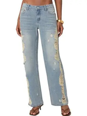 EDIKTED Distressed Wide-leg Nonstretch Denim Jeans - Light-blue