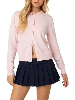 EDIKTED Crewneck Button Cardigan - Light-pink
