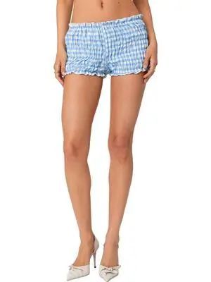 EDIKTED Gingham Smocked Microshorts - Blue