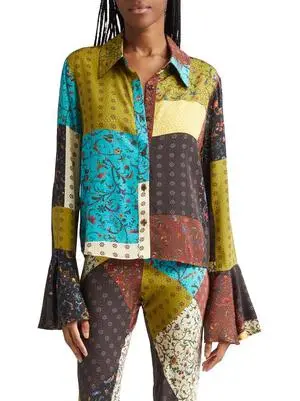SIEDRES Mora Patchwork Print Shirt Brown Multi