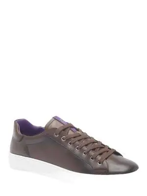 Ralph Lauren Purple Label Severn Calfskin Leather Sneaker - Luggage Brown