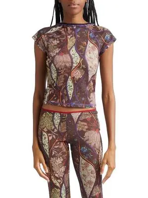 SIEDRES Dora Floral Paisley Mesh Top - Brown Multi