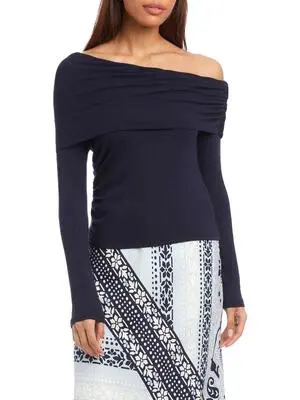 Fifteen Twenty Ashley One-shoulder Rib Top - Navy