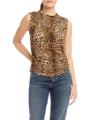 Fifteen Twenty Shirred Sleeveless Top - Leopard