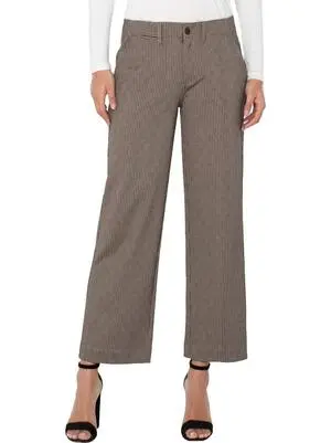 LIVERPOOL Stripe Crop Wide Leg Trousers - Camel/sand Stripe