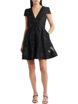 CIEBON Kiara Burnout Satin Fit & Flare Cocktail Dress - Black