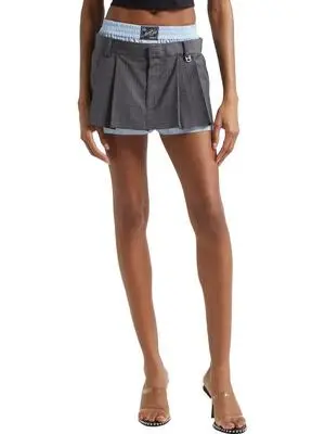 Alexander Wang Prestyled Pleated Skort With Detachable Chain - Grey Melange/oxford Blue