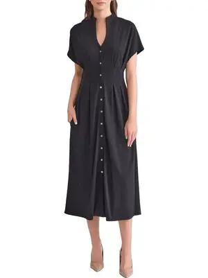 Misook A-line Midi Shirt Dress - Black